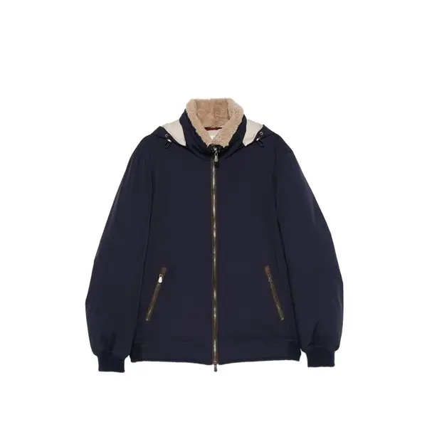 Brunello Cucinelli Shearling Collar Hooded Jacket - Blue