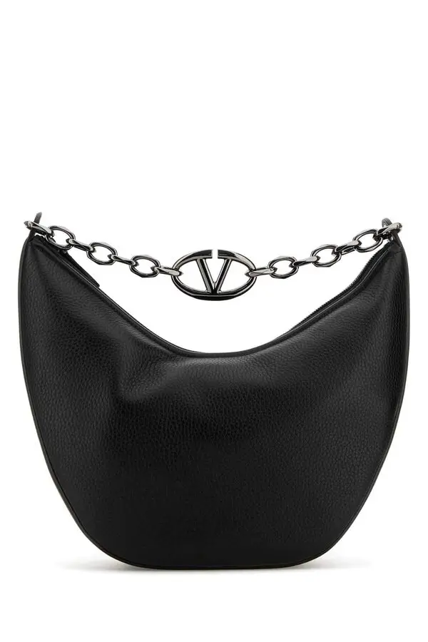 Valentino Garavani Leather Hobo Vlogo Moon Shoulder Bag - Black