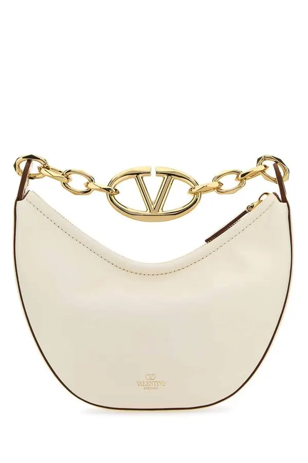 Valentino Garavani Ivory Leather Mini Hobo Vlogo Moon Handbag - White