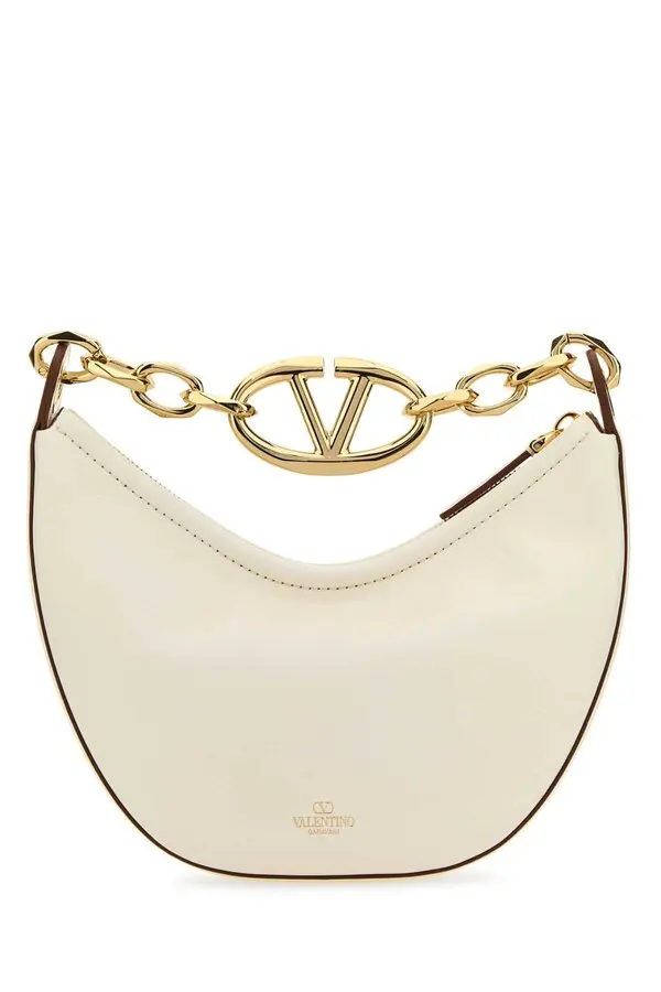 Valentino Garavani Leather Mini Hobo Vlogo Moon Handbag - White