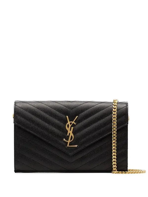 Saint Laurent Leather Cassandre Wallet On Chain - Multicolor