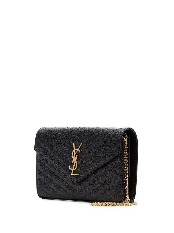 Saint Laurent Leather Cassandre Wallet On Chain - Multicolor