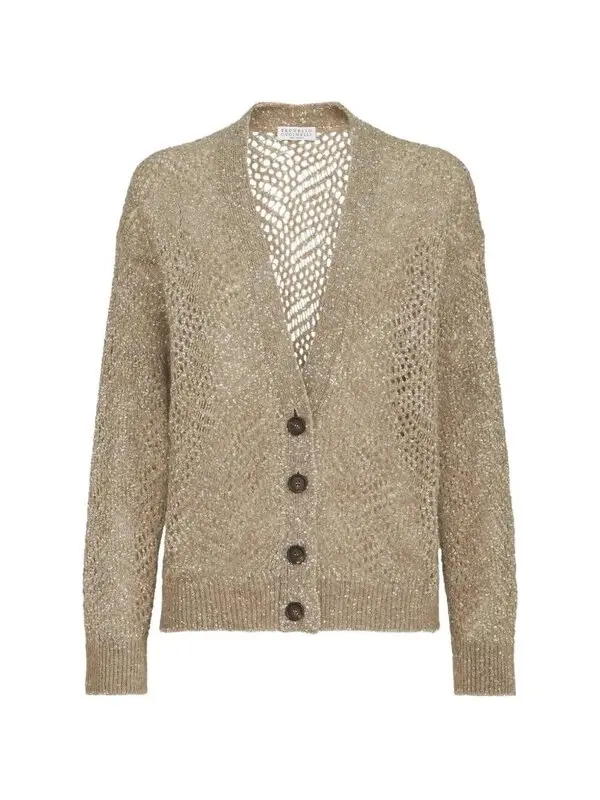 Brunello Cucinelli Sequined Openwork Knit Cardigan - Multicolor