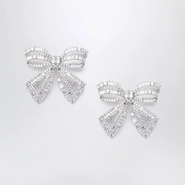 SELF-PORTRAIT Crystal Bow Earrings In -plated Brass