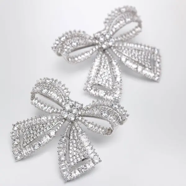 SELF-PORTRAIT Crystal Bow Earrings In -plated Brass