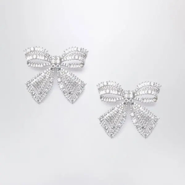 SELF-PORTRAIT Crystal Bow Earrings In -plated Brass - Silver