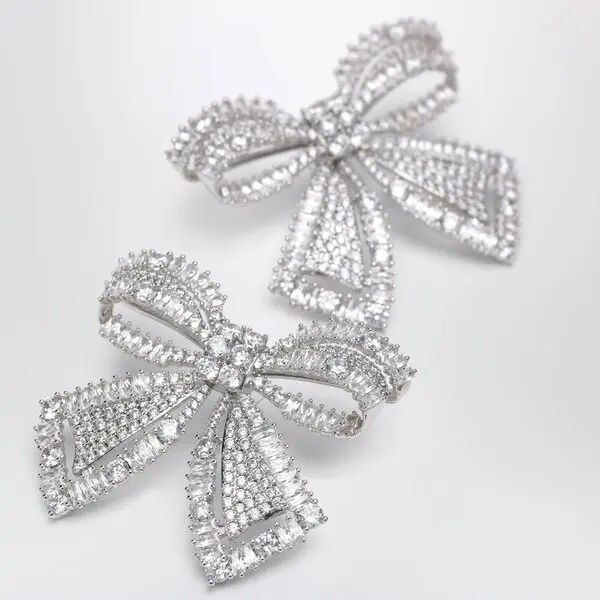 SELF-PORTRAIT Crystal Bow Stud Earrings - Silver
