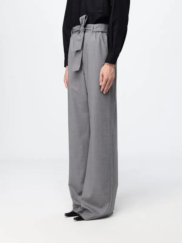 Max Mara Virgin Wool Palazzo Trousers - Gray