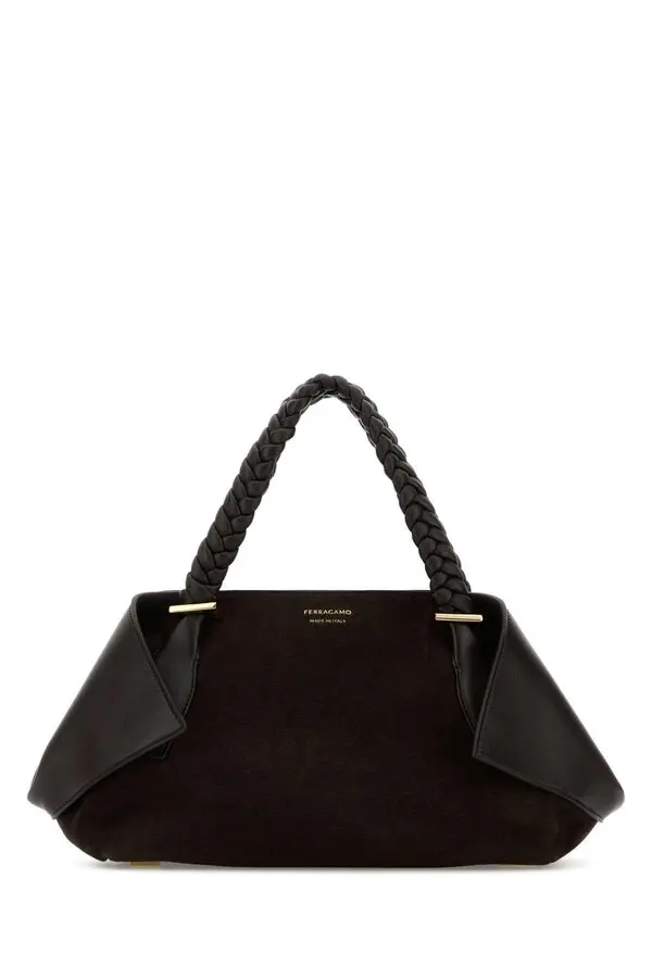 FERRAGAMO Dark Suede Handbag - Brown