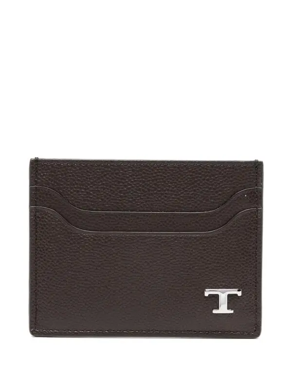 TOD'S Grained Leather Cardholder With Metal T Timeless Logo - Brown