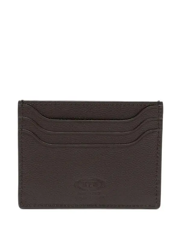 TOD'S Grained Leather Cardholder With Metal T Timeless Logo - Brown