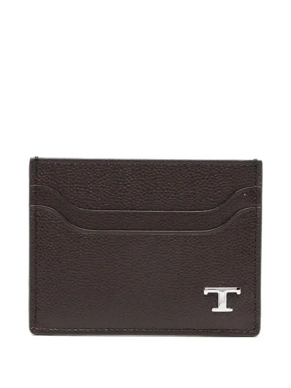 TOD'S Grained Leather Cardholder With Metal T Timeless Logo - Brown