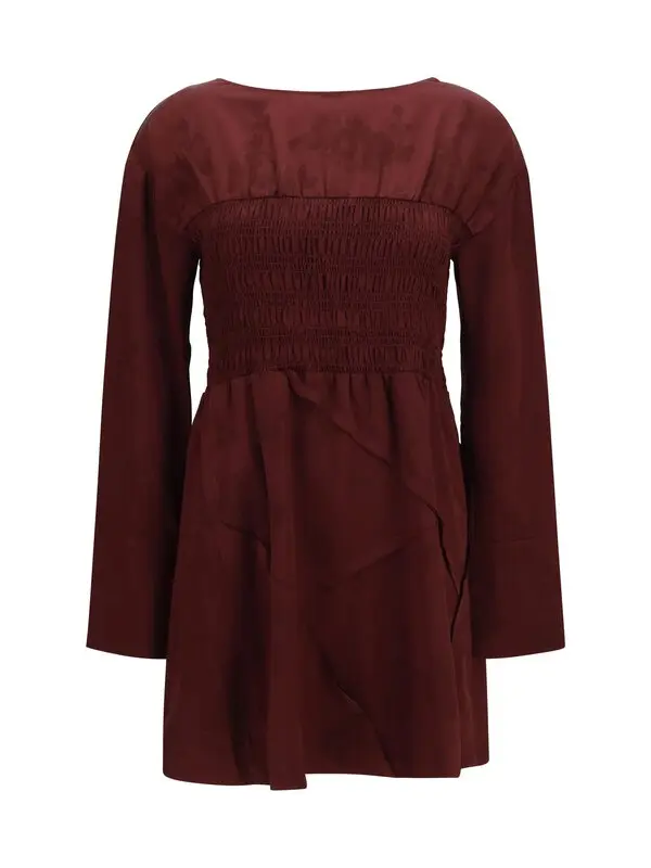 GANNI Long-sleeve Satin Mini Dress - Multicolor