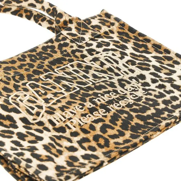 GANNI Leopard Canvas Large Tote Bag