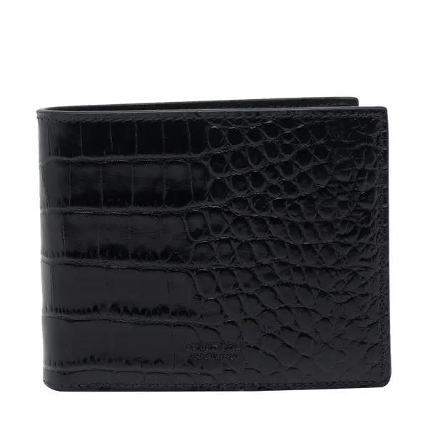 TOM FORD Classic Bifold Croco Wallet - Black