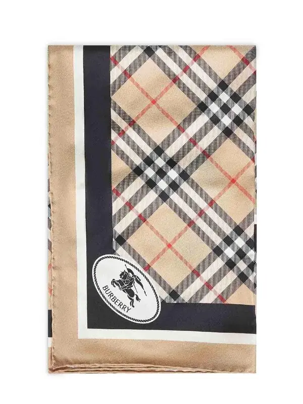 Burberry Sand Beige Check Silk Twill Scarf - Multicolor