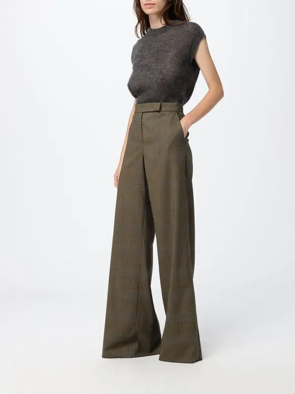 Max Mara Prince Of Wales Check Wool Flare Trousers - Brown