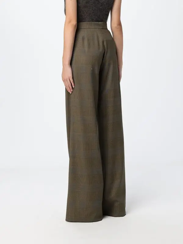 Max Mara Prince Of Wales Check Wool Flare Trousers - Brown