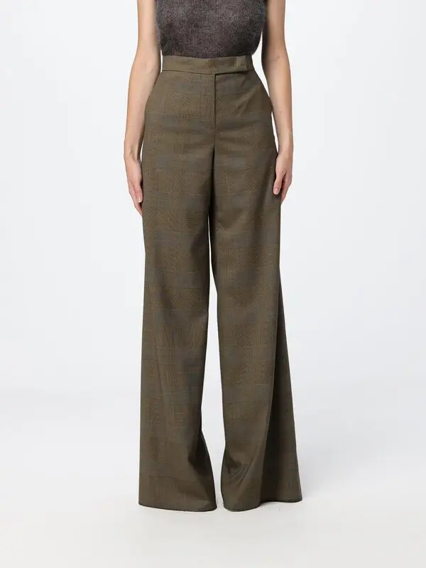 Max Mara Prince Of Wales Check Wool Flare Trousers - Brown