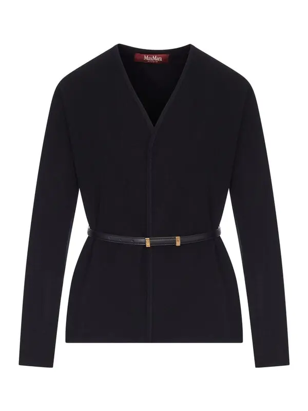 Max Mara Wool Cardigan With Leather Profiles - Black