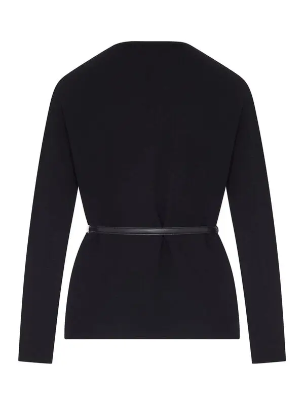 Max Mara Wool Cardigan With Leather Profiles - Black