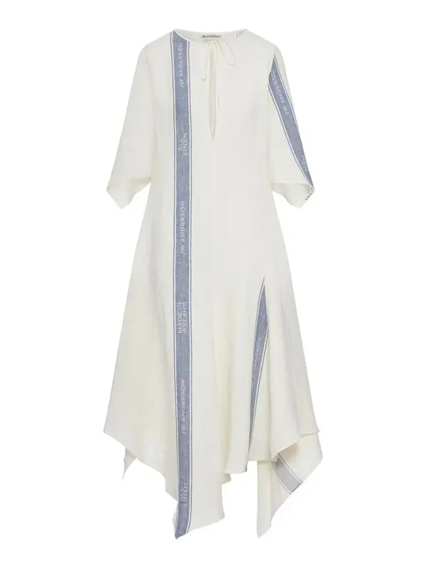 JW Anderson J.w.anderson Linen Midi Dress With Logo Inserts - Multicolor