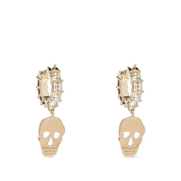 Alexander McQueen Crystal Skull Charm Hoop Earrings - Gold
