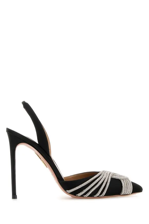 AQUAZZURA Satin Gatsby Sling 105 Pumps - Black