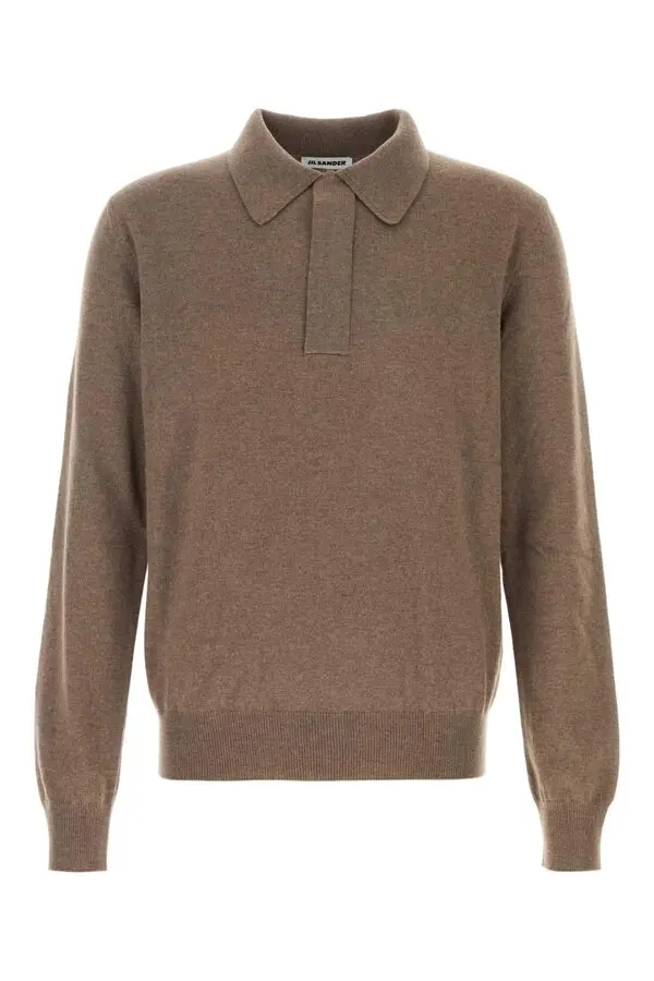 JIL SANDER Mud Wool Polo Shirt - Brown