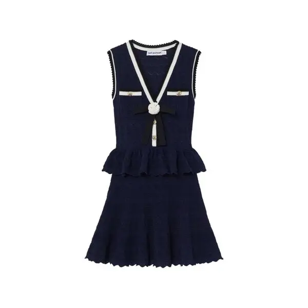 SELF-PORTRAIT Knit Mini Dress - Blue