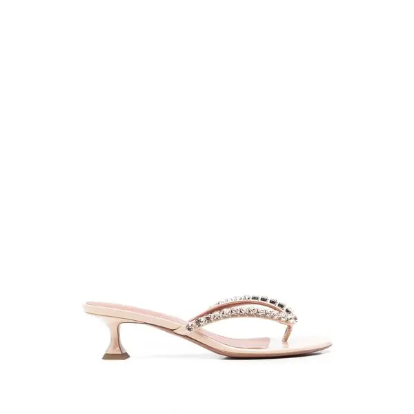 Amina Muaddi Crystal-embellished Patent Leather Kitten Heel Thong Sandals - Pink
