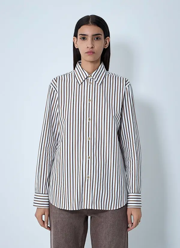 Bottega Veneta Striped Cotton Poplin Button-down Shirt - Brown