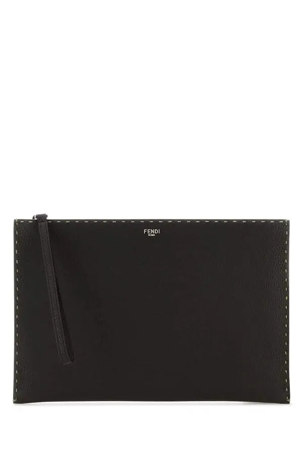 Fendi Dark Leather Clutch - Brown