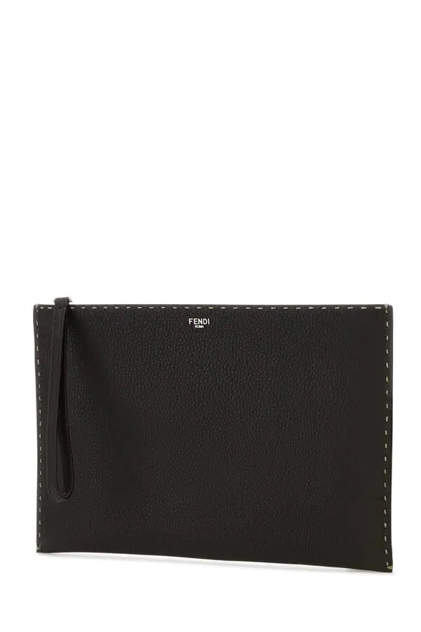 Fendi Dark Leather Clutch - Brown
