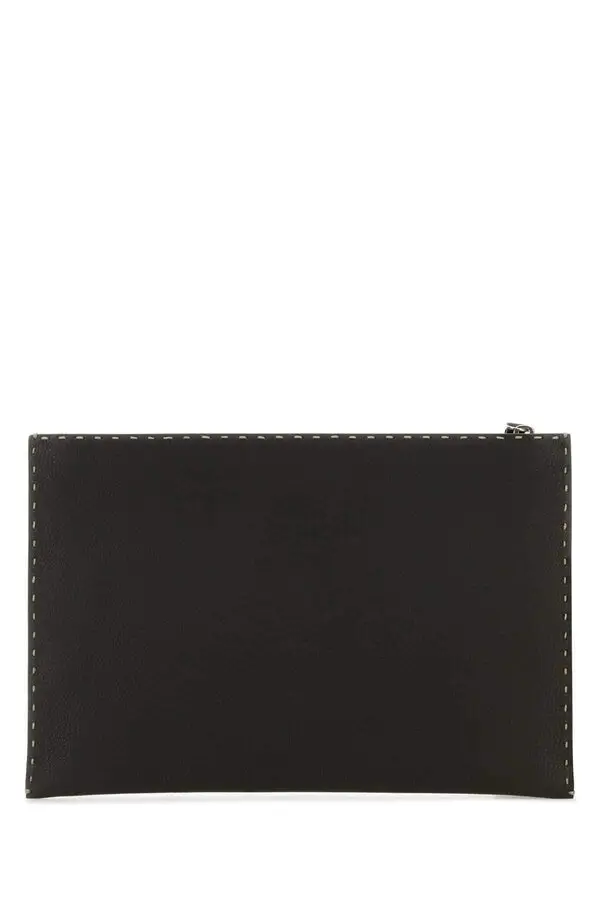 Fendi Dark Leather Clutch - Brown