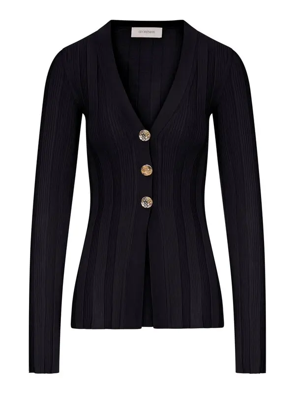 Sportmax Slim Ribbed Viscose Cardigan - Black