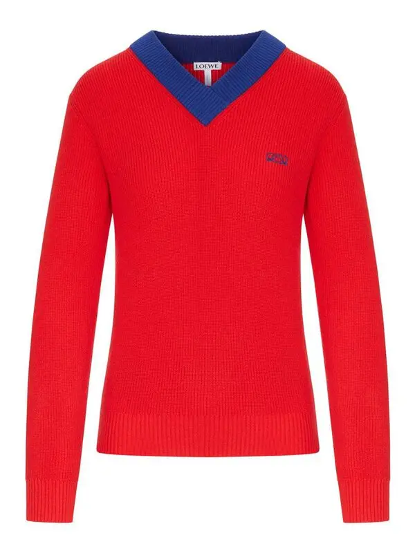 Loewe Textured Cotton-wool Blend Sweater With A Contrasting Collar