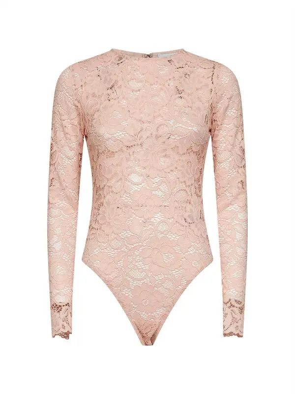 SELF-PORTRAIT Beige Floral Lace Bodysuit - Multicolor