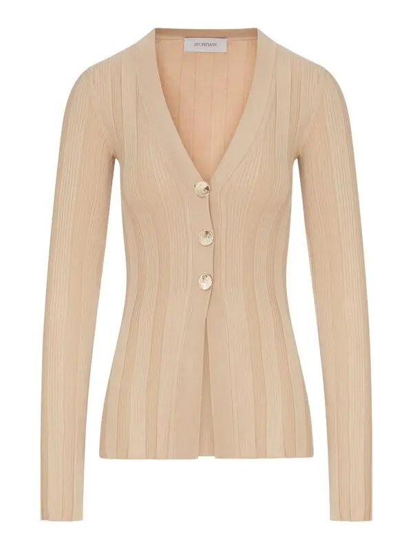 Sportmax Slim Ribbed Viscose Cardigan - Cream