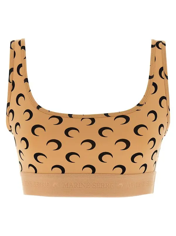 MARINE SERRE Moon Printed Jersey Cropped Top - Cream