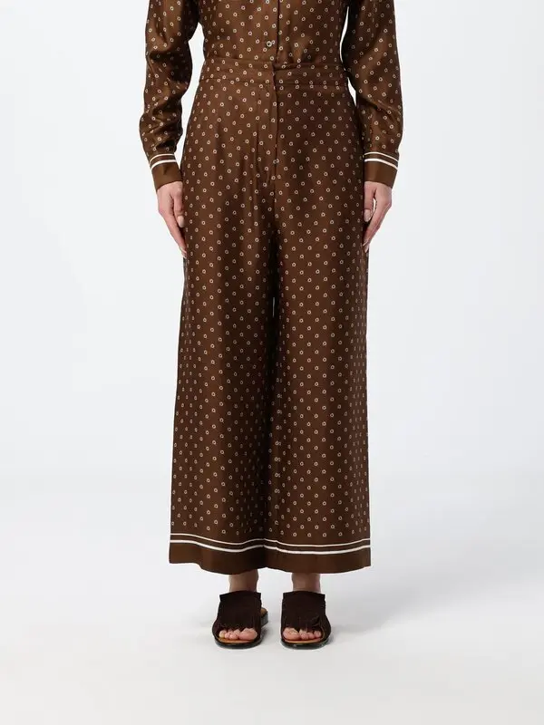Max Mara Printed Silk Palazzo Trousers - Brown