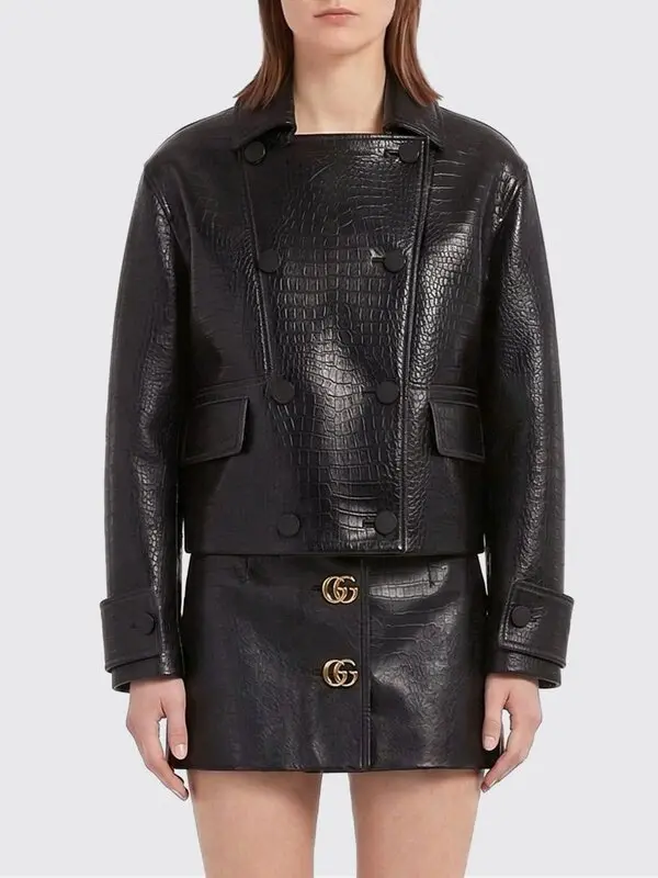 Gucci Croc Print Leather Jacket - Black
