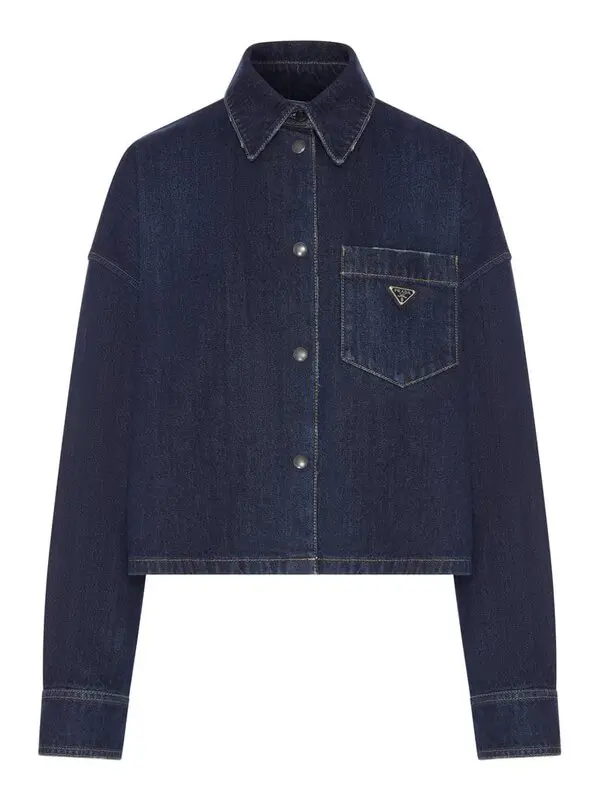 Prada Denim Shirt With Logo - Brown