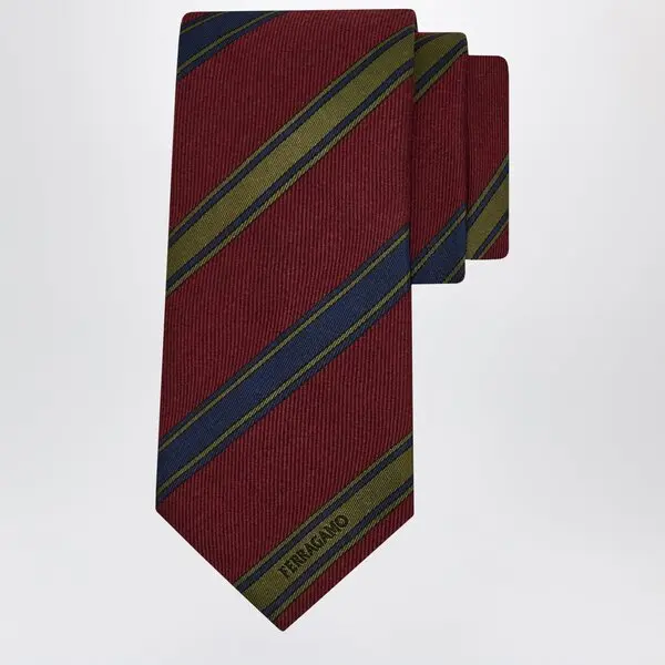 FERRAGAMO Bordeaux/red Regimental Jacquard Tie