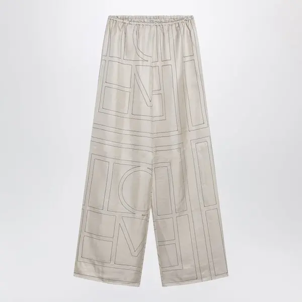 TOTEME Ivory Monogram Silk Pajama Trousers - White