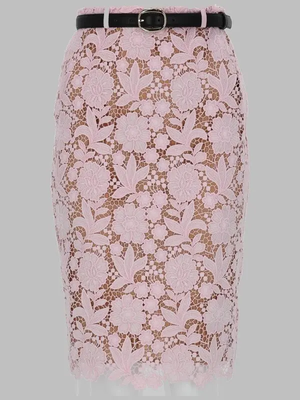 SELF-PORTRAIT Lace Midi Skirt - Pink