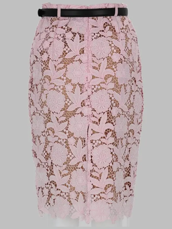SELF-PORTRAIT Lace Midi Skirt - Pink