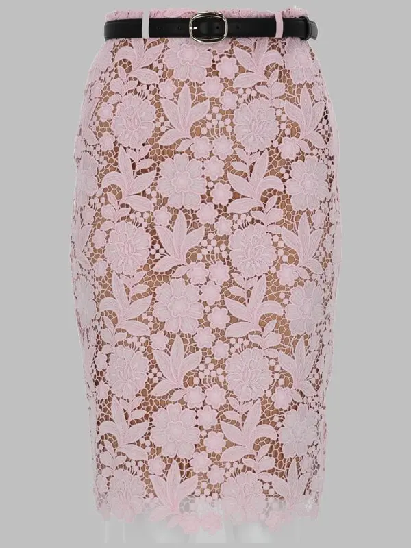 SELF-PORTRAIT Lace Midi Skirt - Pink