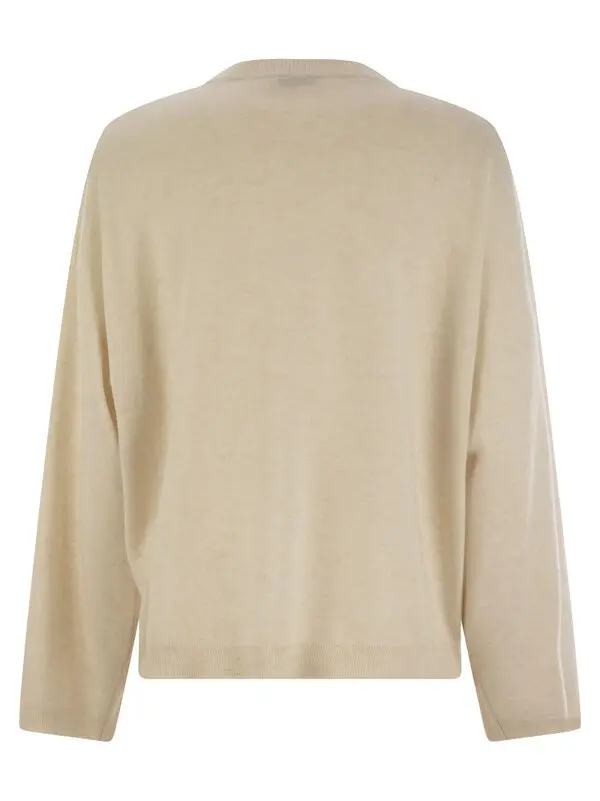 Brunello Cucinelli Virgin Wool, Cashmere And Silk Sweater With Monile Detail - Cream