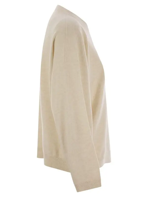 Brunello Cucinelli Virgin Wool, Cashmere And Silk Sweater With Monile Detail - Cream